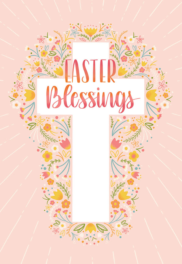 Easter Blessings Floral Cross Greeting Card - Religious Easter Greeting ...