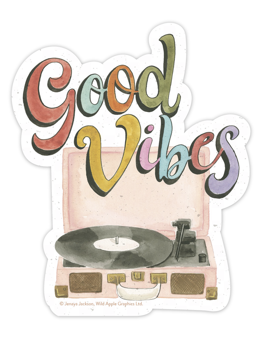 Good Vibes General Record Player Sticker - Pink Vintage Turntable Decal ...
