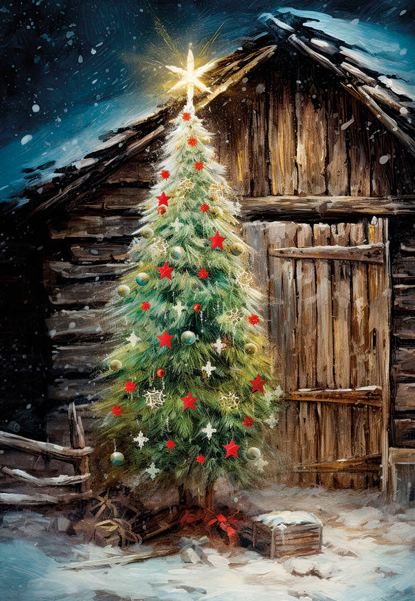 Decorated Xmas Tree Outside By Barn Christmas Card Single | Leanin' Tree