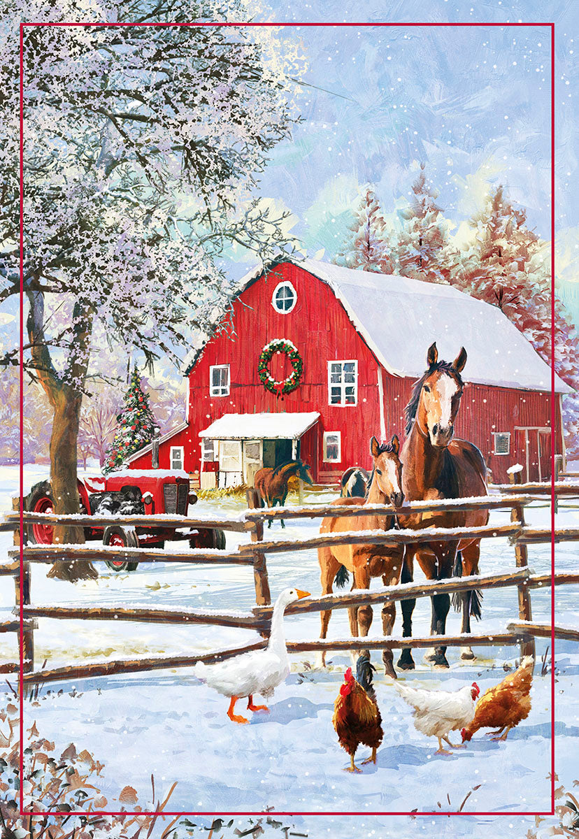 Winter Farm W/ Horses Christmas Card Single | Leanin' Tree