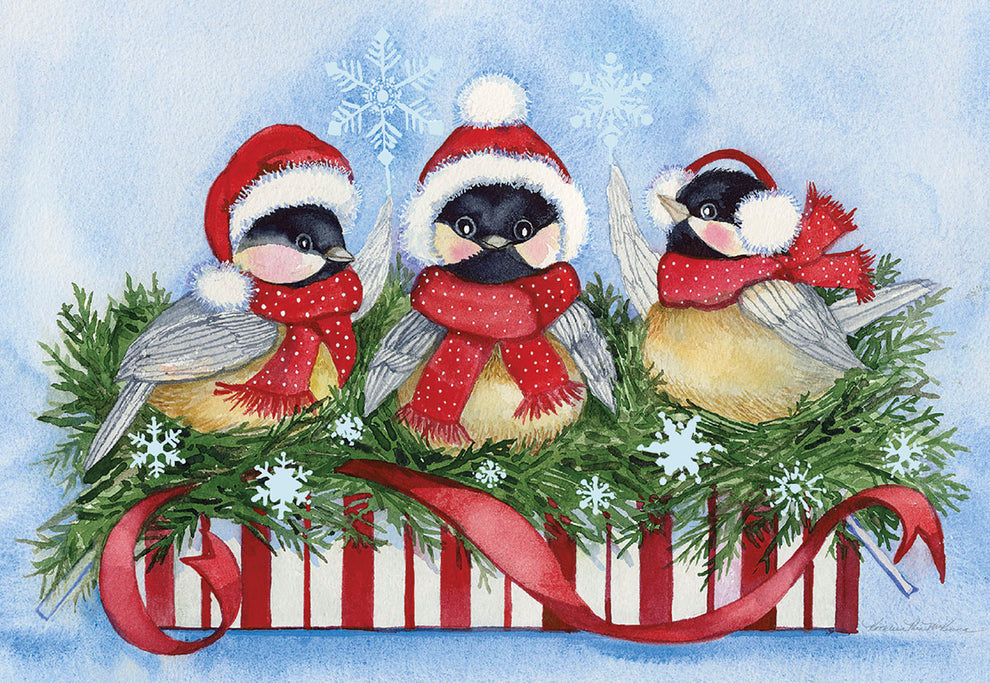 Three Chickadees Christmas Card Single | Leanin' Tree